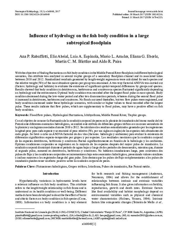 (PDF) Influence of hydrology on the fish body condition in a large ...