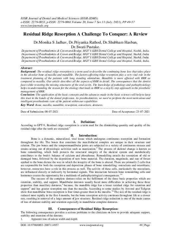 (PDF) Residual Ridge Resorption A Challenge To Conquer: A Review