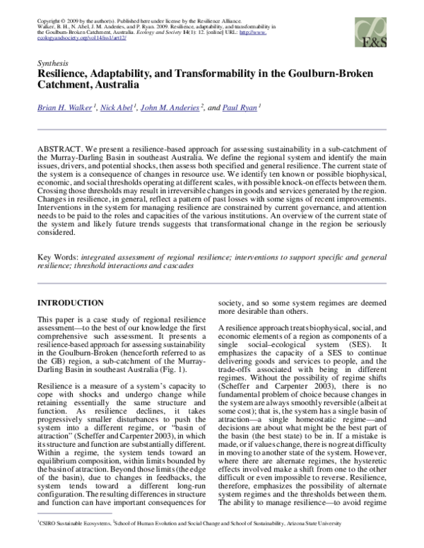 (PDF) Resilience, Adaptability, and Transformability in the Goulburn ...