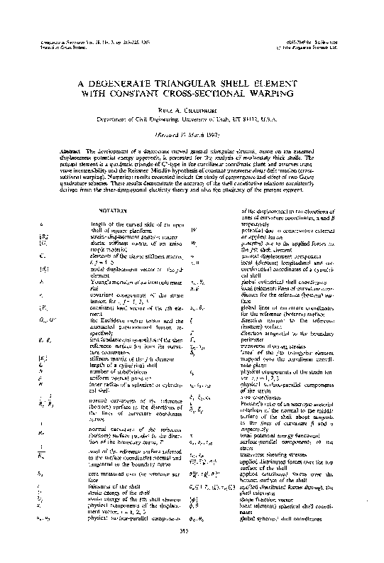(PDF) A degenerate triangular shell element with constant cross ...