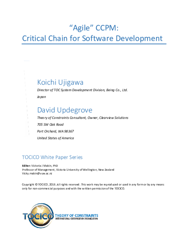 (PDF) "Agile" CCPM: Critical Chain for Software Development TOCICO ...