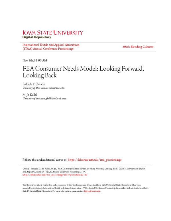 (PDF) FEA Consumer Needs Model: Looking Forward, Looking Back