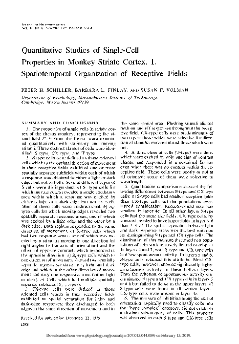 (PDF) Quantitative Studies of Single-Cell Properties in Monkey Striate Cortex. I. Spatiotemporal ...