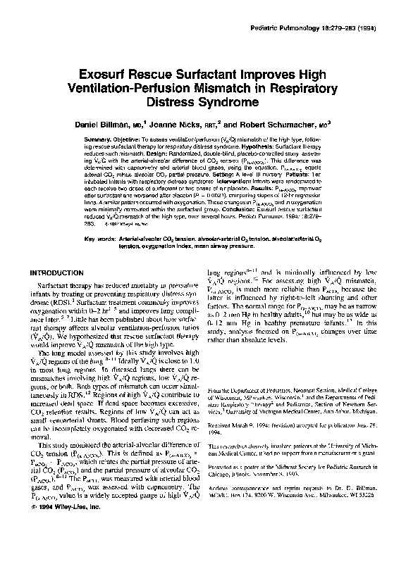 (PDF) Exosurf rescue surfactant improves high ventilation-perfusion ...