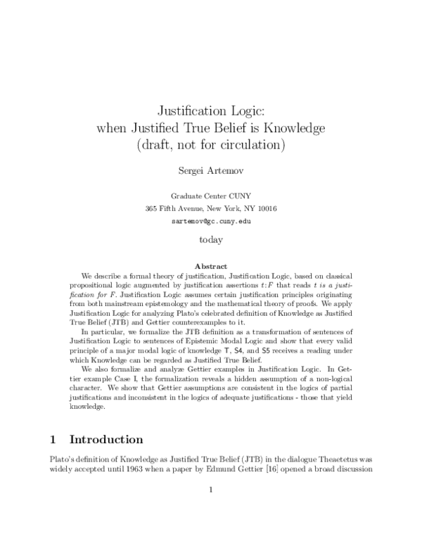 (PDF) Justification Logic: when Justified True Belief is Knowledge ...
