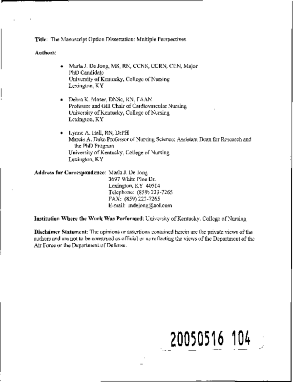 (PDF) The manuscript option dissertation: multiple perspectives