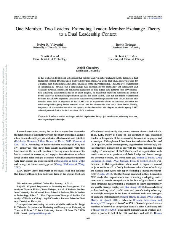 (PDF) One member, two leaders: Extending leader–member exchange theory ...
