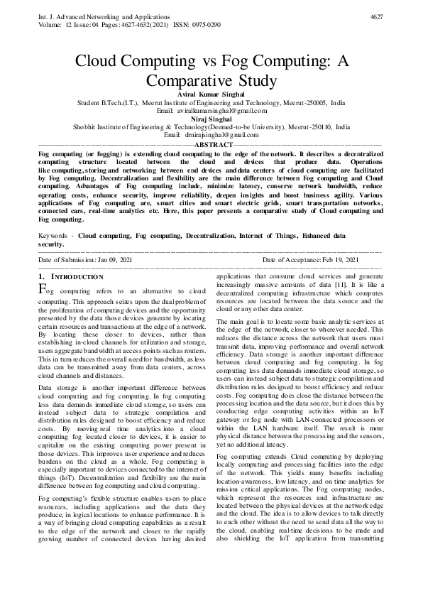 (PDF) Cloud Computing Vs Fog Computing: A Comparative Study