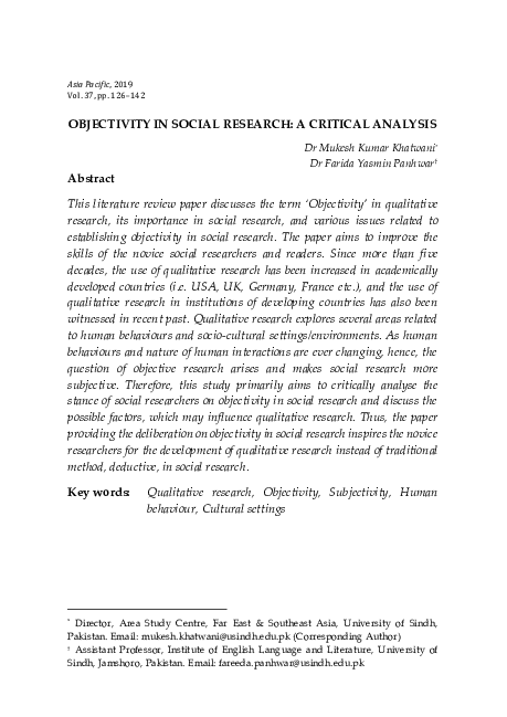 (PDF) Objectivity in Social Research: A Critical Analysis