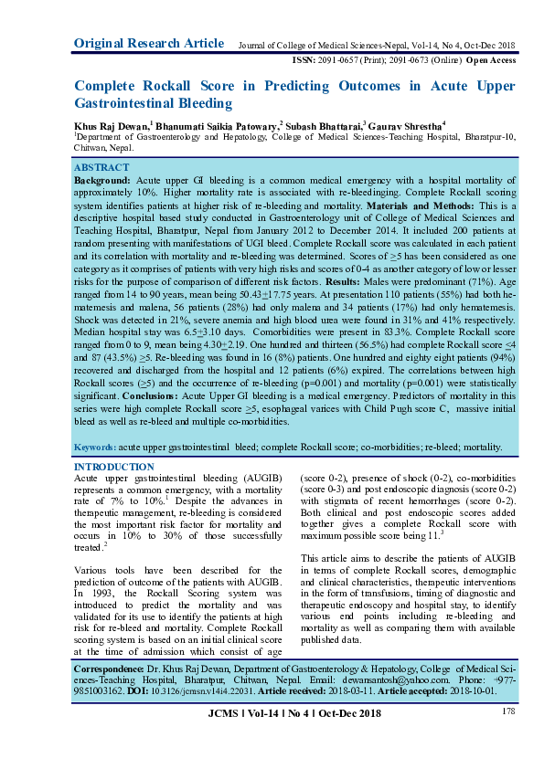 (PDF) Complete Rockall score in predicting outcomes in acute upper ...
