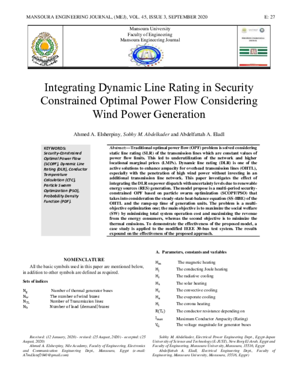 (PDF) Integrating Dynamic Line Rating in Security Constrained Optimal Power Flow Considering ...