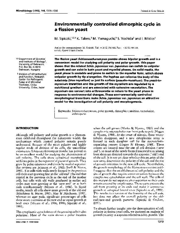 (PDF) Environmentally controlled dimorphic cycle in a fission yeast