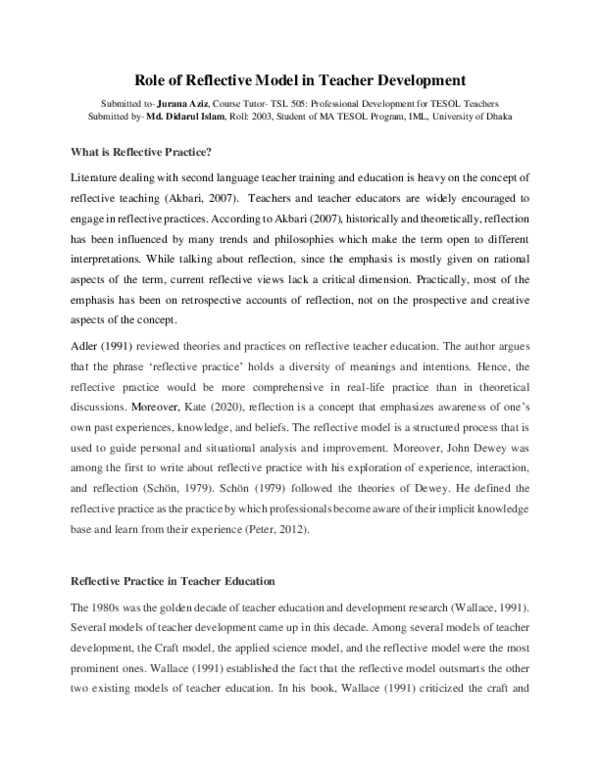 (PDF) Role of Reflective Model in Teacher Development