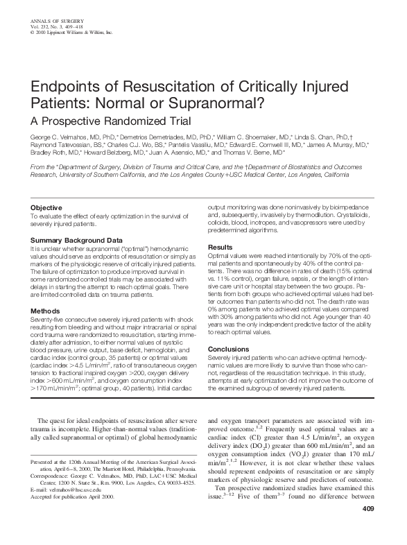 (PDF) Endpoints of Resuscitation of Critically Injured Patients: Normal ...