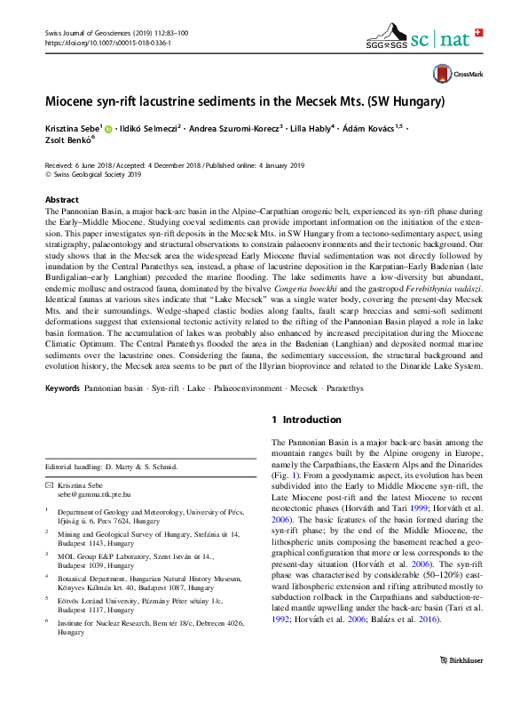 (PDF) Miocene syn-rift lacustrine sediments in the Mecsek Mts. (SW Hungary)