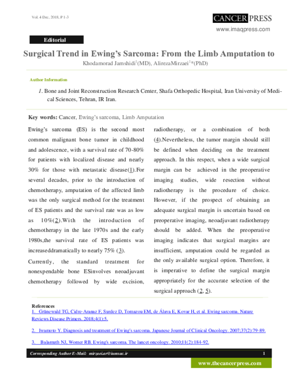 (PDF) Surgical Trend in Ewing’s sarcoma: from the Limb Amputation to ...