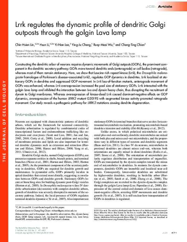 (PDF) Lrrk regulates the dynamic profile of dendritic Golgi outposts ...