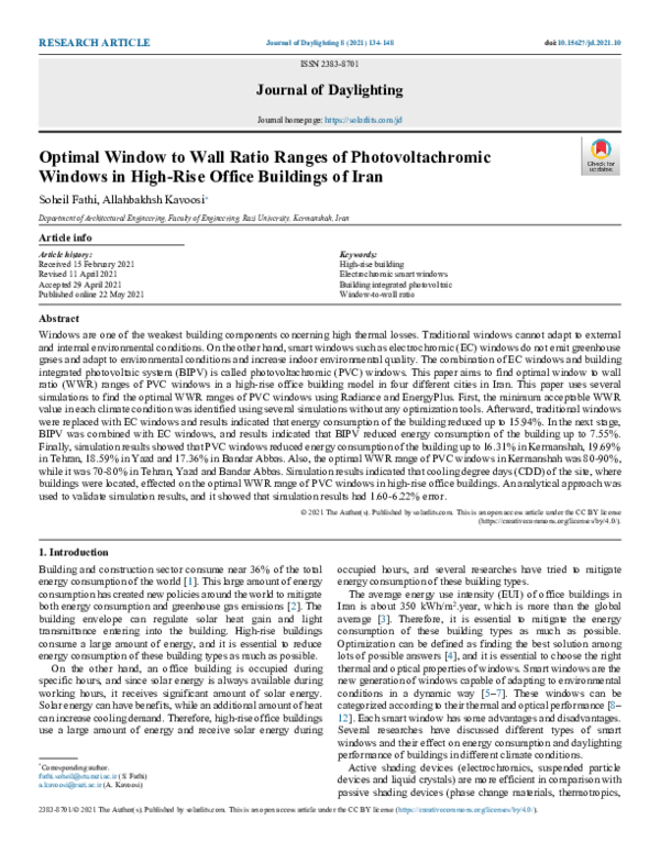 (PDF) Optimal Window to Wall Ratio Ranges of Photovoltachromic Windows ...