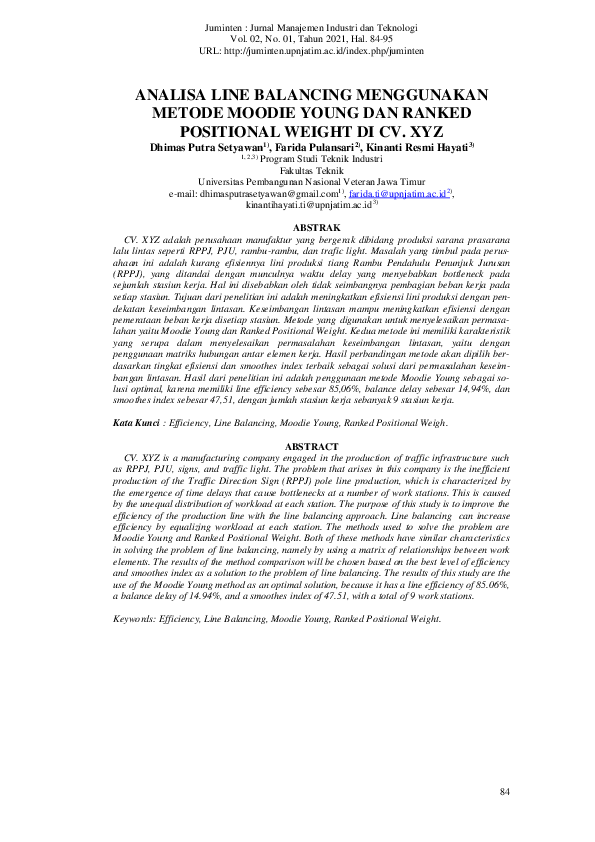 (PDF) Analisa Line Balancing Menggunakan Metode Moodie Young Dan Ranked ...