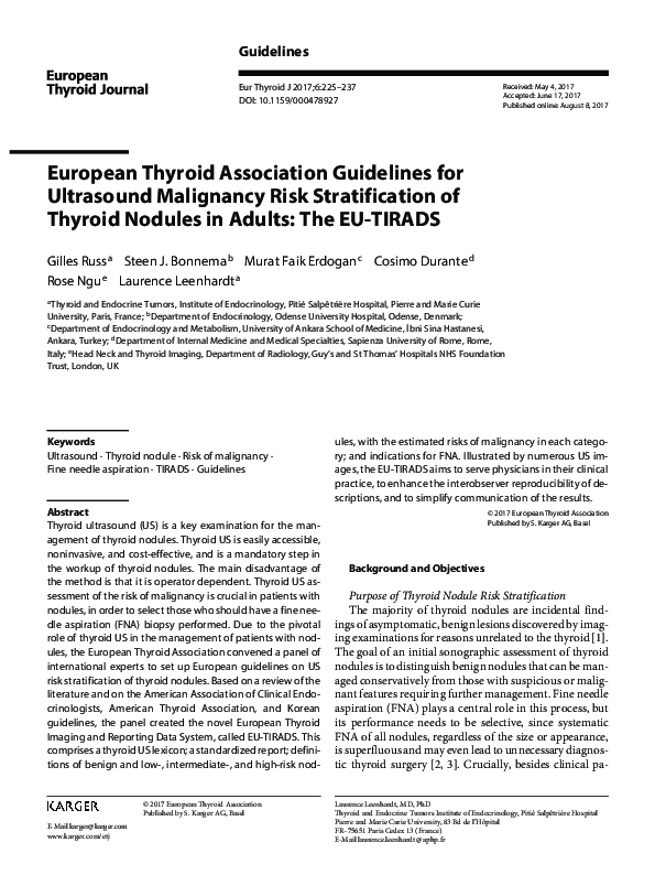 (PDF) European Thyroid Association Guidelines for Ultrasound Malignancy Risk Stratification of ...
