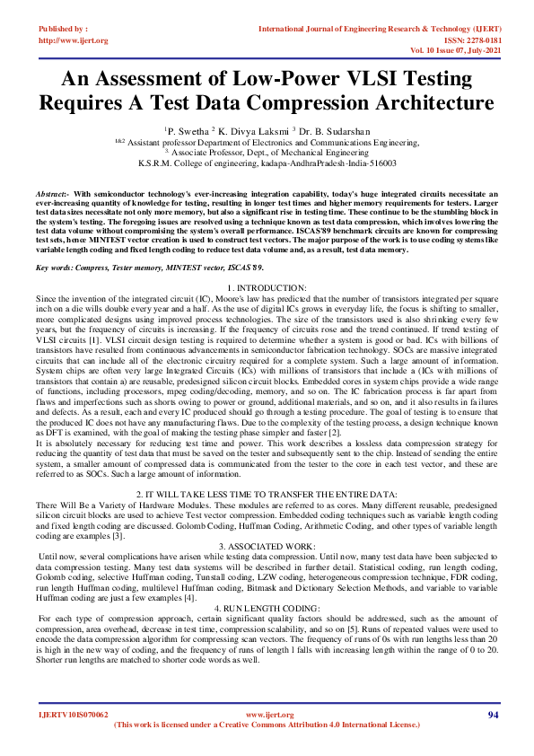 Pdf Ijert An Assessment Of Low Power Vlsi Testing Requires A Test Data Compression