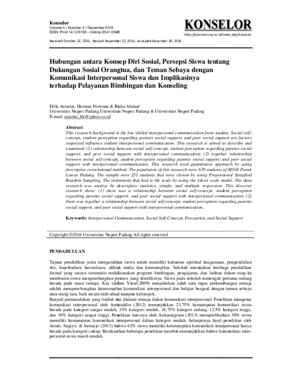 (PDF) Hubungan antara Konsep Diri Sosial, Persepsi Siswa tentang Dukungan Sosial Orangtua, dan ...