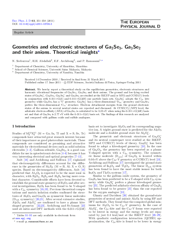 (PDF) Geometries and electronic structures of Ga2Se3, Ga3Se2 and their ...