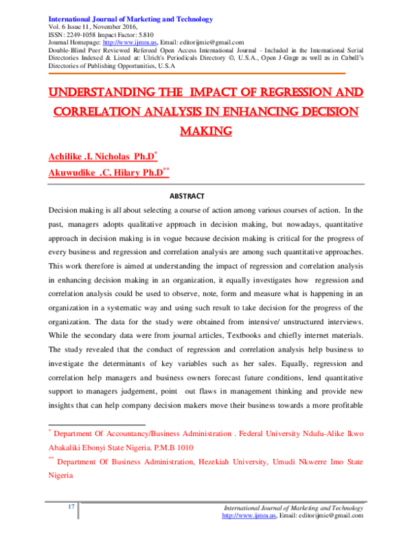 (PDF) UNDERSTANDING THE IMPACT OF REGRESSION AND CORRELATION ANALYSIS ...