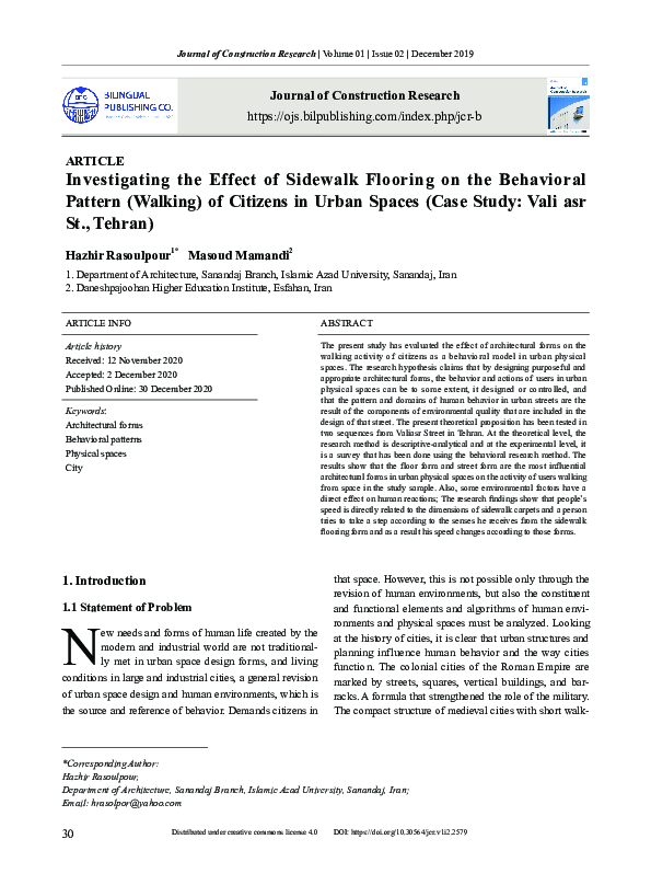 (PDF) Investigating the effect of sidewalk flooring on the behavioral ...