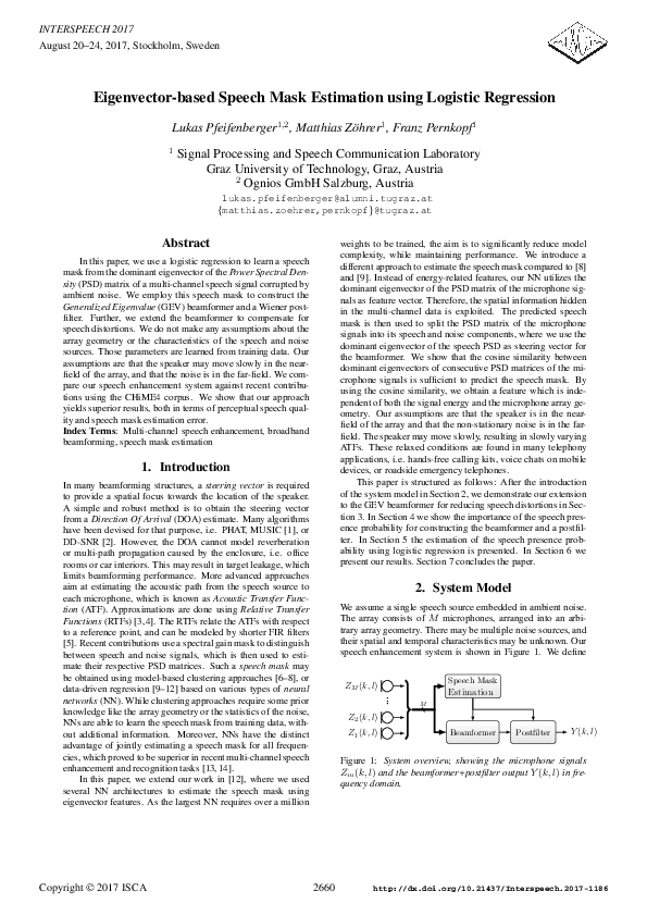 (PDF) Eigenvector-Based Speech Mask Estimation Using Logistic Regression