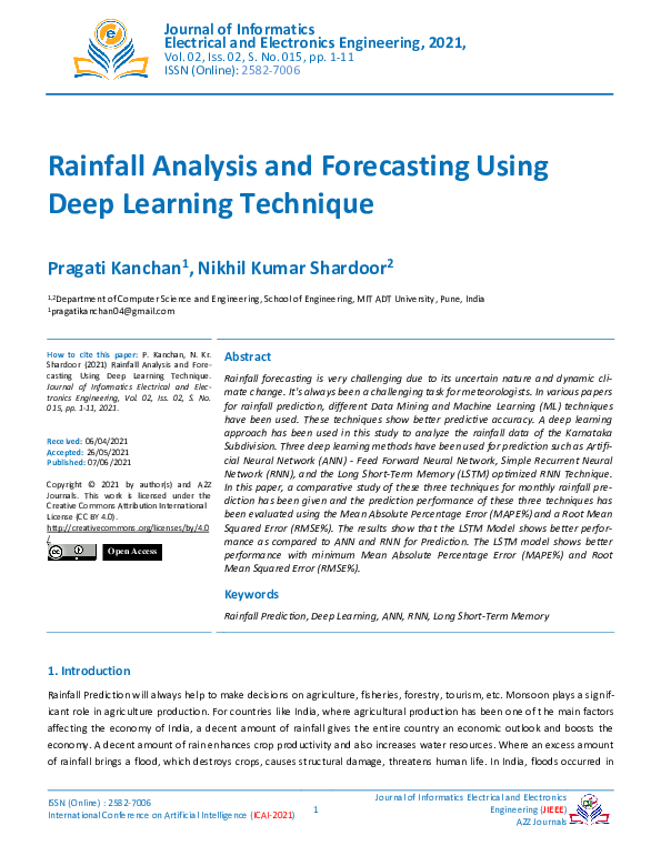 (PDF) Rainfall Analysis and Forecasting Using Deep Learning Technique