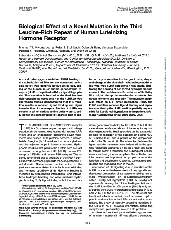 (PDF) Biological Effect of a Novel Mutation in the Third Leucine-Rich ...
