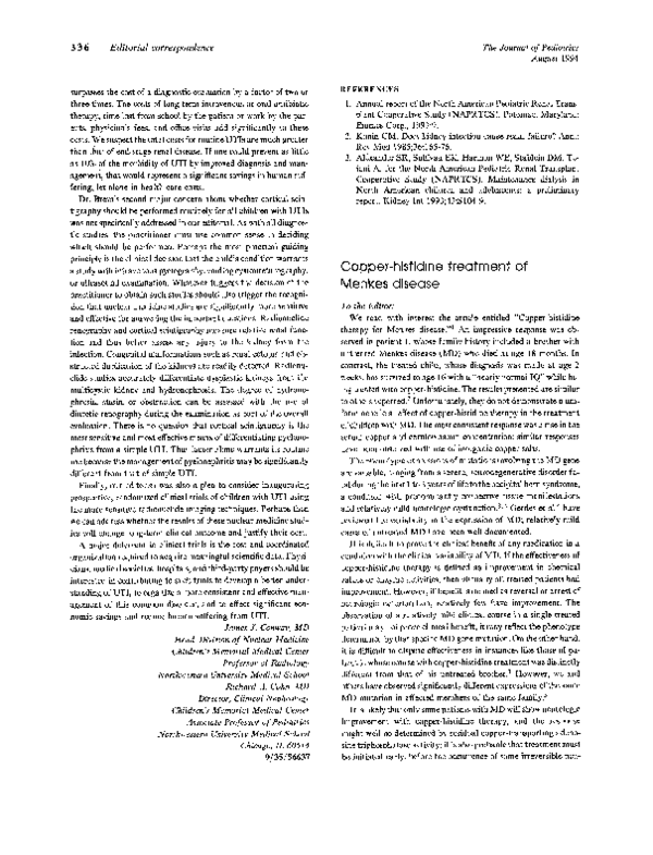 (PDF) Copper-histidine treatment of Menkes disease | Owen Rennert ...