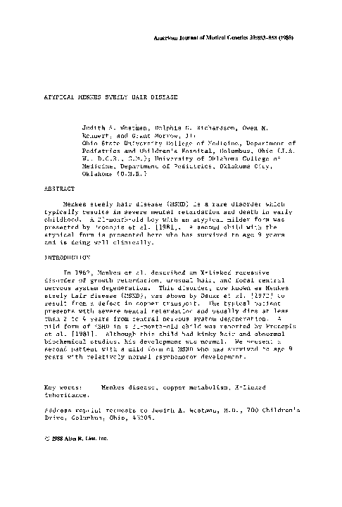 (PDF) Atypical Menkes steely hair disease