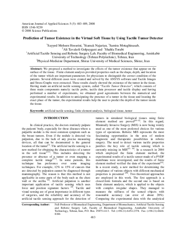 Pdf Prediction Of Tumor Existence In The Virtual Soft Tissue By Using Tactile Tumor Detector