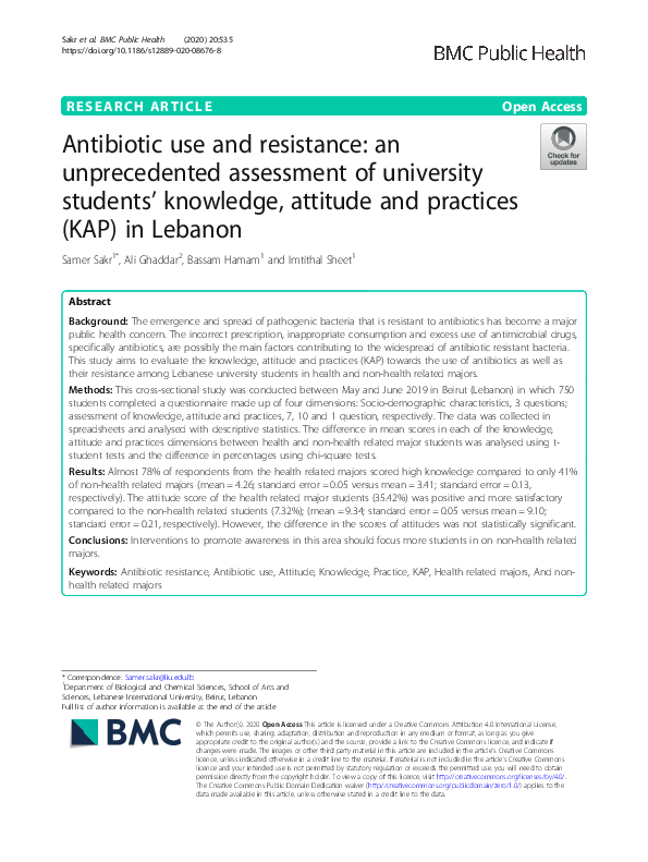 (PDF) Antibiotic use and resistance: an unprecedented assessment of university students ...