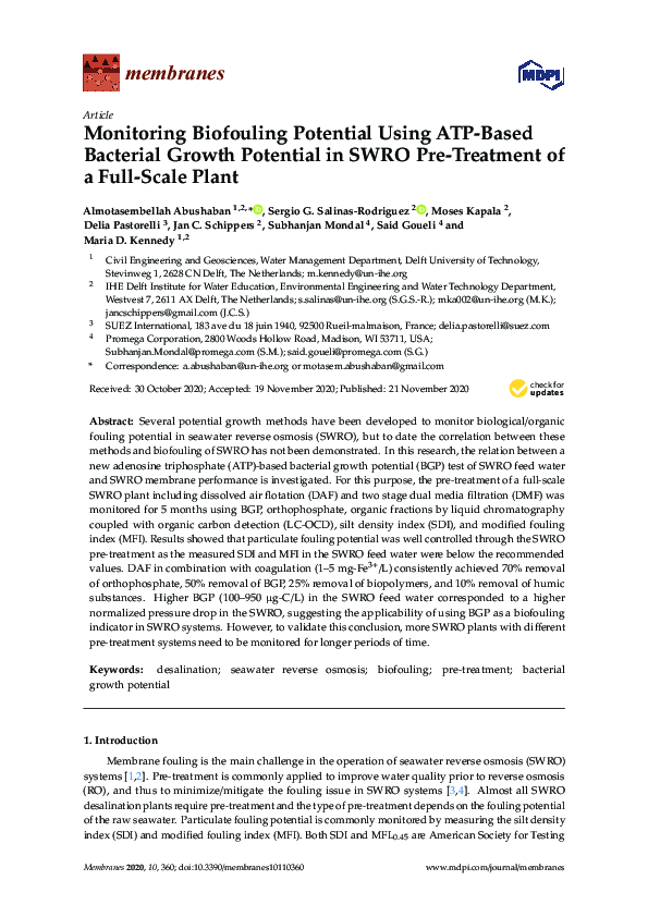 (PDF) Monitoring Biofouling Potential Using ATP-Based Bacterial Growth ...