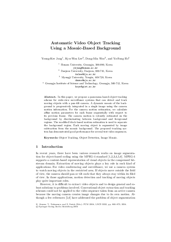 (PDF) Automatic Video Object Tracking Using a Mosaic-Based Background