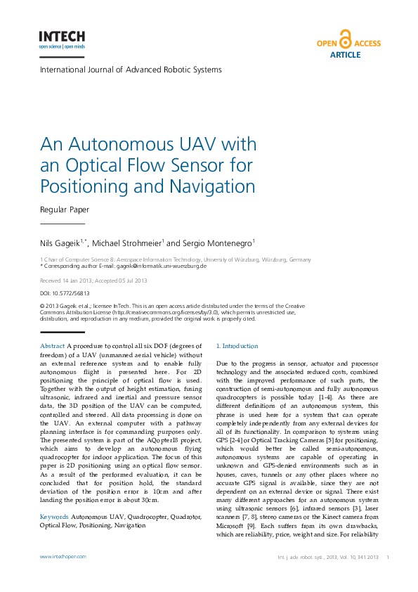 (PDF) An Autonomous UAV with an Optical Flow Sensor for Positioning and ...