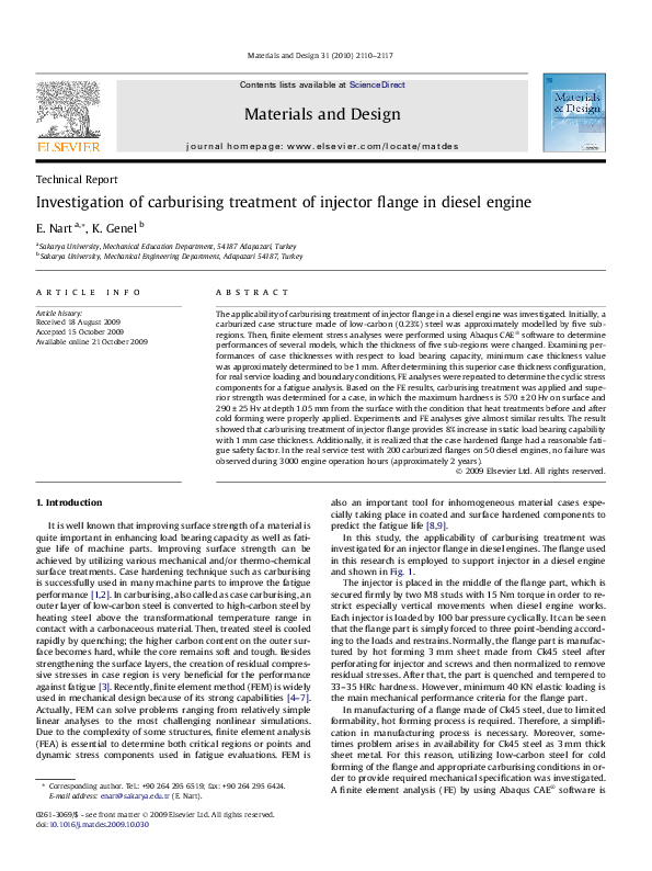 (PDF) Investigation of carburising treatment of injector flange in ...