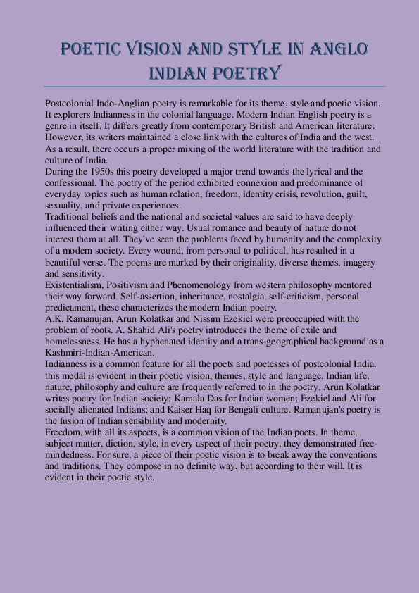 (PDF) Poetic Vision and Style in Anglo Indian Poetry
