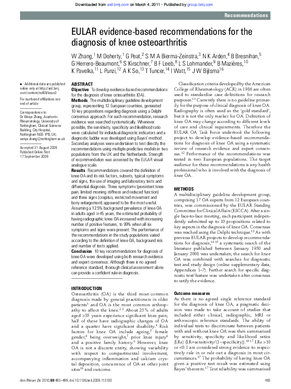 (PDF) EULAR evidence-based recommendations for the diagnosis of knee ...