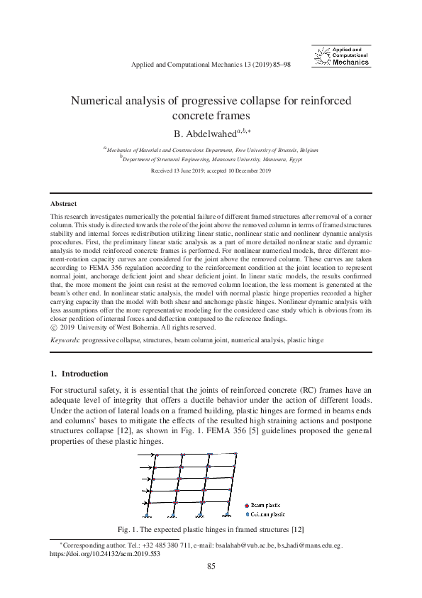 (PDF) Numerical analysis of progressive collapse for reinforced ...
