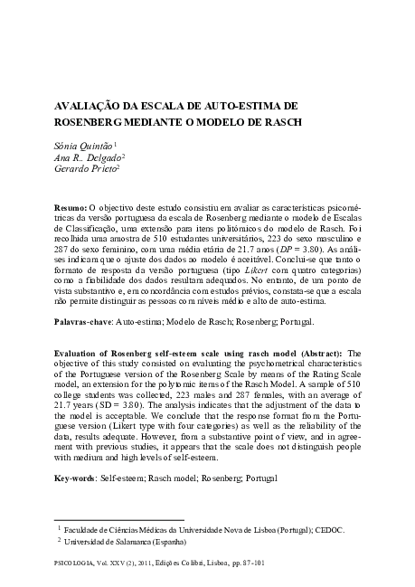 (PDF) Avaliação da escala de auto-estima de Rosenberg mediante o modelo ...