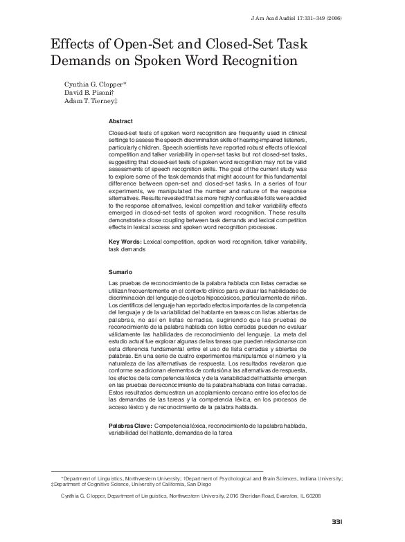 (PDF) Effects of open-set and closed-set task demands on spoken word ...