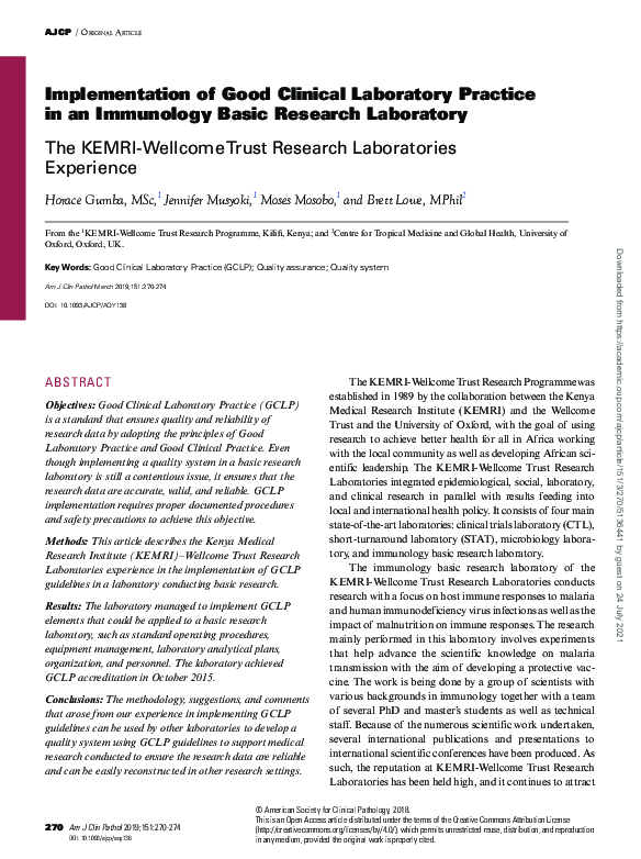 (PDF) Implementation of Good Clinical Laboratory Practice in an ...
