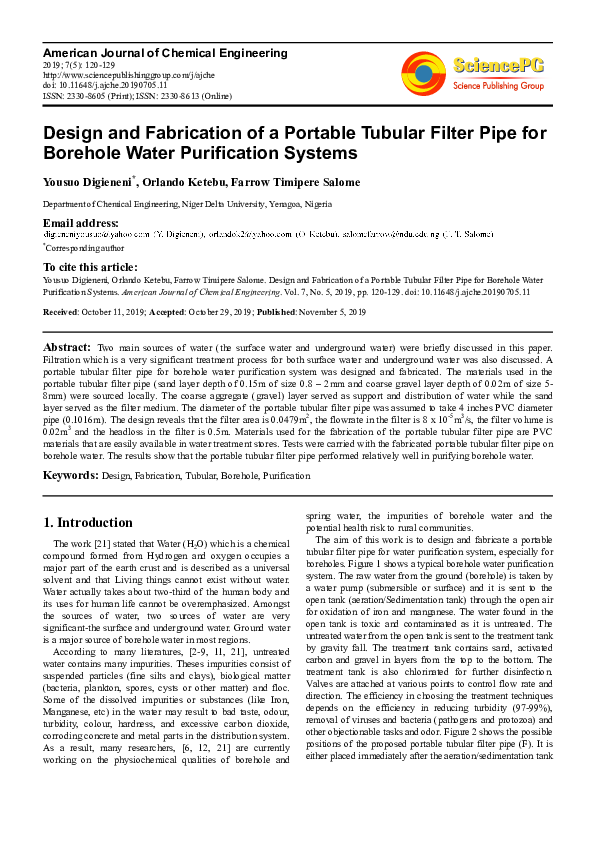 (PDF) Design and Fabrication of a Portable Tubular Filter Pipe for ...