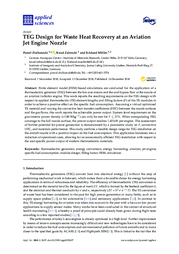 (PDF) TEG Design for Waste Heat Recovery at an Aviation Jet Engine Nozzle