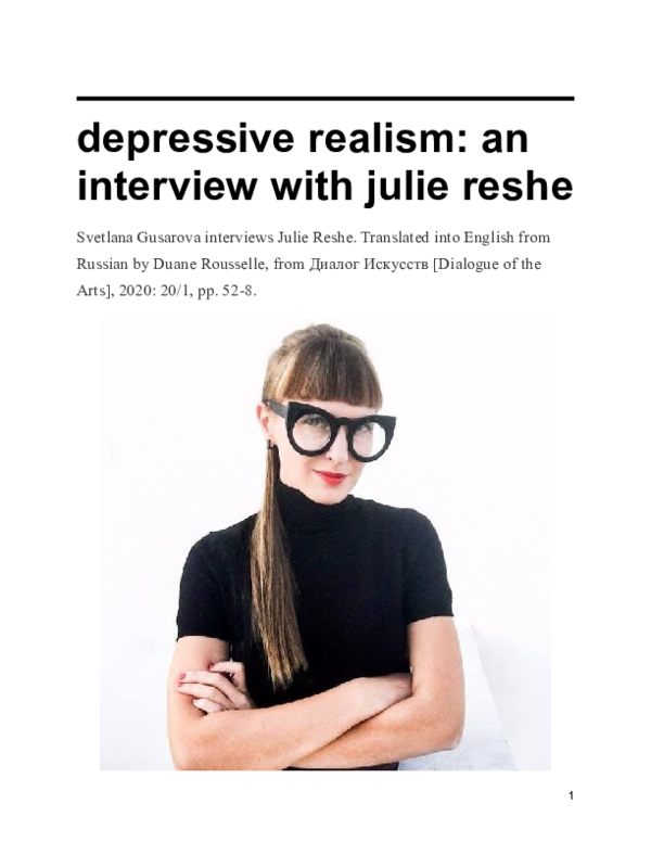 (PDF) depressive realism: an interview with julie reshe (3AM Magazine)