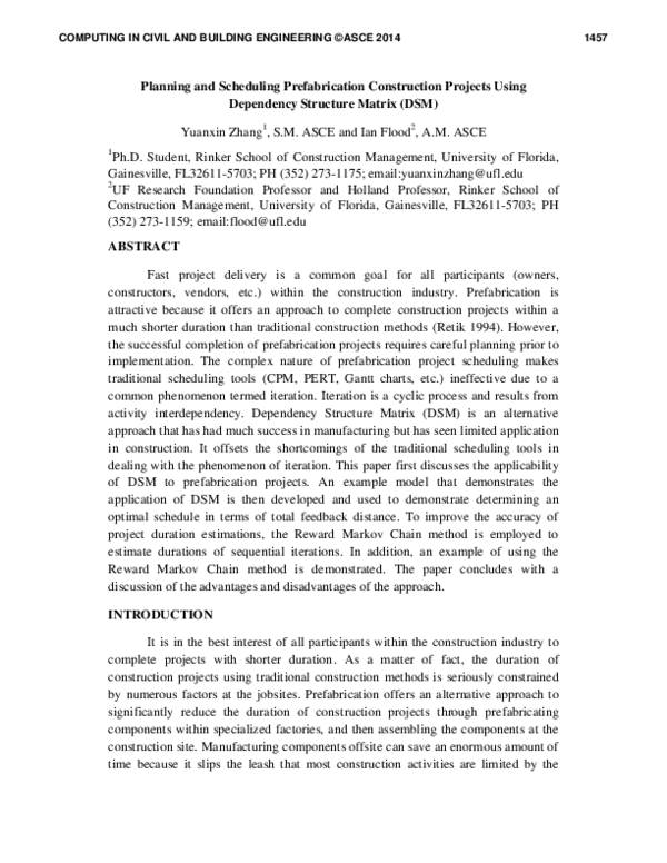 Pdf Planning And Scheduling Prefabrication Construction Projects Using Dependency Structure